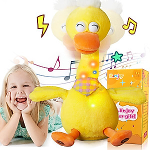 13" Talking Dancing Duck, Repeating What You Say Mimicking Recording Plush Baby Toy Musical English Song Singing Talking Glowing Animated Twisting Gift of Lighting Up Toy for Boy Kid
