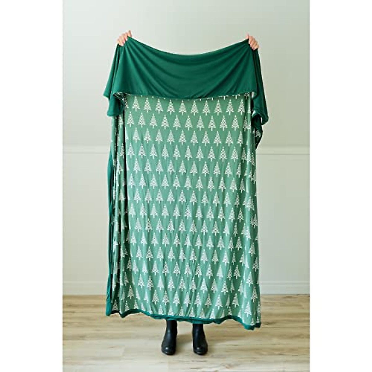 Soft Oversized Christmas Tree Stretch Throw Blanket - Super Cozy Adult Swaddle Blanket for Bed, Sofa, Couch - Lightweight Jersey Knit Comfort Throws 57x72 Inch Long (Emerald Green - Alpine)