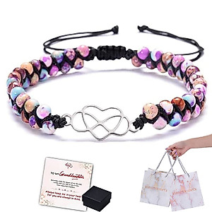 For Granddaughter - For You Are Always In Mine Beads Bracelet, Double Layer Natural Jasper Beaded, Adjustable Stainless Steel Infinity Love Bracelet, Jewelry Gift for Granddaughter (A)