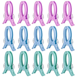 15 Pcs Large Beach Towel Clips, Sewing Clamps Plastic Clothes Pins & Quilt Clips, Kitchen & Bathroom Towel Clips, Large Strong Clothes Clips Keep Towel from Blowing Away(3 Colors)
