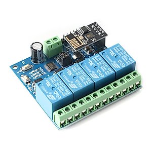 JESSINIE ESP8266 ESP-01 4 Channel 12V WiFi Relay Module 12V IOT Wireless Smart Home Device WiFi Relay Internet of Things ESP-01 Module Board For Phone APP Remote Control