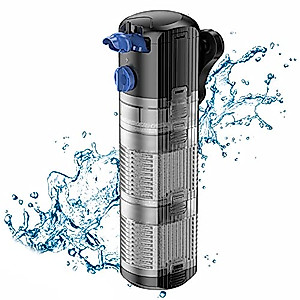 FREESEA Internal Aquarium Power Filter: 8W Adjustable Water Flow 2 Stages Filtration System Submersible for 40-120 Gal Fish Tank | Turtle Tank …