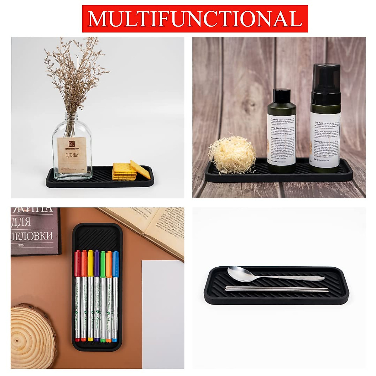 2 Pack Silicone Sink Organizer - Keep Your Kitchen and Bathroom Tidy and Organized (Black)