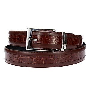 Stacy Adams 6-203 Smooth Grain Leather with Croco Embossed Center Detail Mens Adjustable Belt, Polished Nickel Buckle (Cognac)