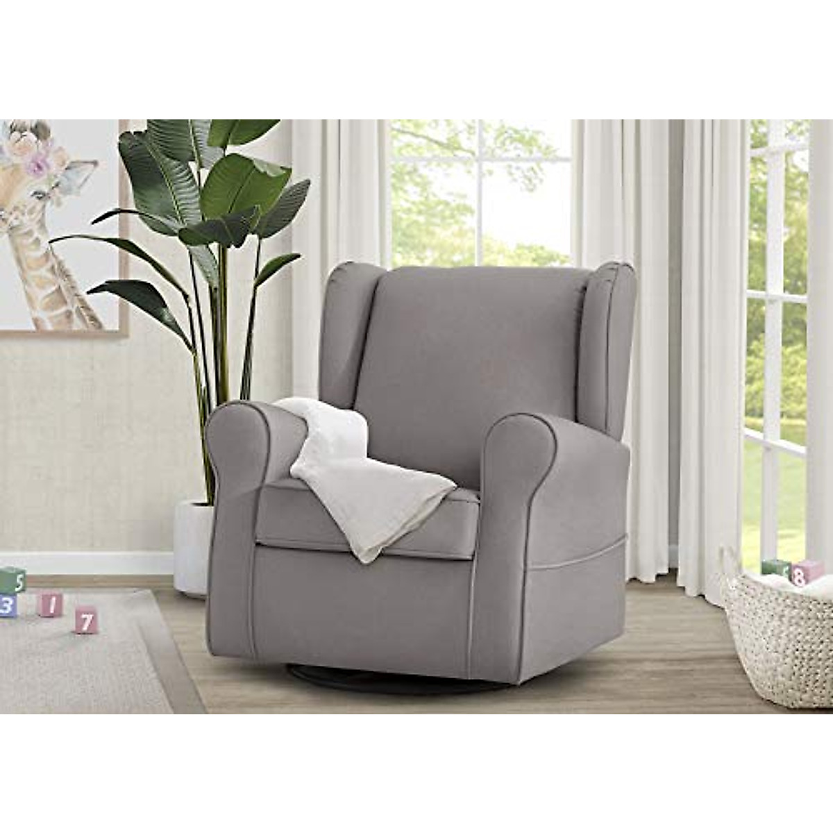 Delta Children Reston Nursery Glider Swivel Rocker Chair, French Grey