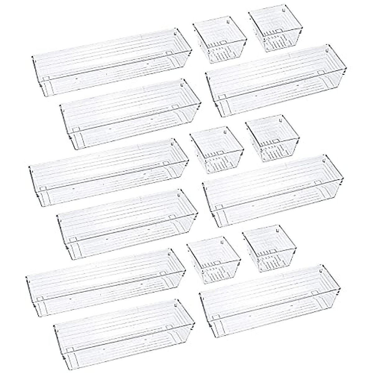 Kingrol 15 Pieces Clear Drawer Organizers, Drawer Divider Storage Bins, Desk Storage Box Set for Kitchen Utensils Bedroom Makeup Vanities Jewelries Office & Craft Supplies