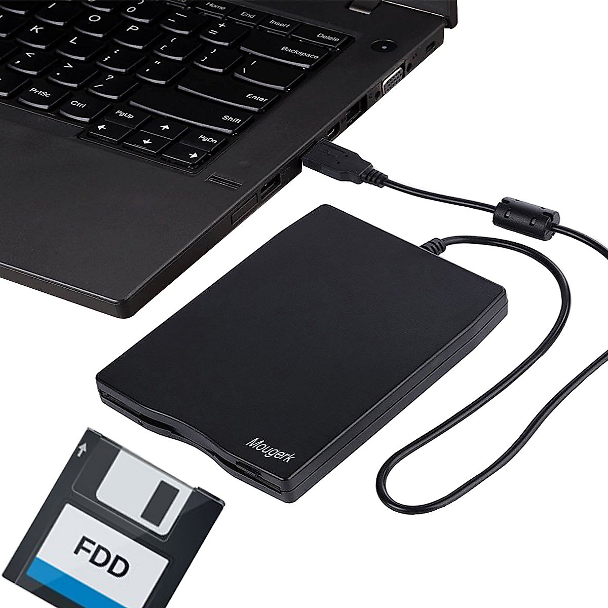 Mougerk USB Floppy Drive, 3.5" USB External Floppy Diskette Drive 1.44 MB FDD Portable USB Drive Plug and Play for Laptops Desktops and Notebooks (Black)