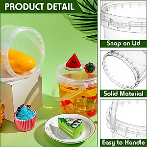 Mifoci 60 Pcs Food Clear Bucket Plastic Gallon Bucket Round Reusable Ice Cream Containers 32oz 16oz 8oz with Lids and Handles Airtight Clear Tub Freezer Reusable Pail for Kitchen Drinks Home, 3 Size