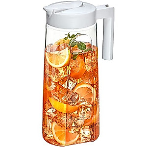 Amazing Abby - Slim - Tritan Pitcher (64 oz), Unbreakable Plastic Pitcher with Lid, BPA-Free, Heat-Resistant, Dishwasher-Safe, Great for Both Iced and Hot Drinks, Indoors and Outdoors, White