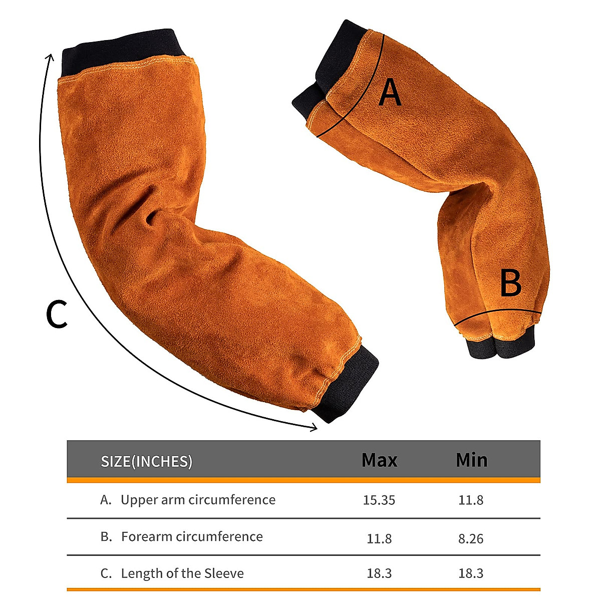 Benozit 18inch Leather Welding Sleeves for Men&Women, Heat & Flame Resistant Arm Protection, Heavy Duty Work Arm Guard, Puncture Resistant Sleeves for Garden