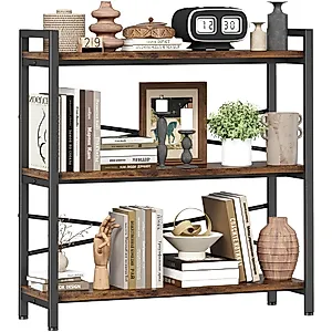 Book Shelf, 3 Tier Bookshelf 31.49" Width, Book Shelf Storage and Organization, Wooden and Metal Industrial Bookcase, Large Book Shelves for Home Living Room Bedroom Office Storage(Vintage)
