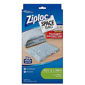 Ziploc Space Bag Clothes Vacuum Sealer Storage Bags for Home and Closet Organization, Jumbo, 2 Bags Total