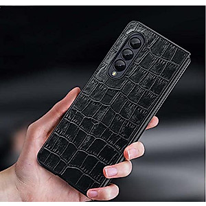 EEKUY Genuine Leather Shockproof Phone Cover, Crocodile Pattern Case for Samsung Galaxy Z Fold 3 (SM-F9260) (2021) [Screen & Camera Protection],Blue