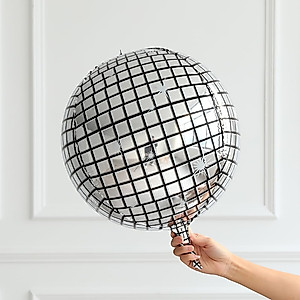 White and Silver Disco Ball Balloon Garland Arch Kit 135pcs Metallic Silver Matte White Balloon with 4D Disco Ball and Starburst Foil Balloon for Anniersary Disco Birthday Party Decoration