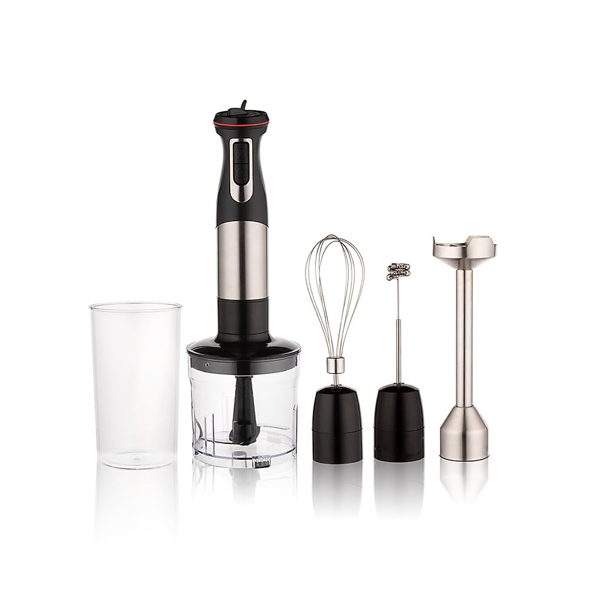 Brigii 800W Hand Blender, Immersion Hand Blender with 5 Mixing Speed, Handheld Blender Set including Blending Shaft, Food Chopper, Egg Whisk, Milk Frother, and Mixing Cup-Black