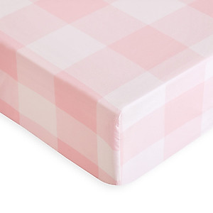 Wake In Cloud - Gingham Bed Sheets, 4-Piece Sheet Set, Cute Plaid Buffalo Check Checker Geometric Aesthetic Bedding, Deep Pocket, Pink, Twin Size
