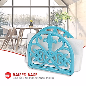 Home Basics Cast Iron Fleur De Lis Napkin Holder Kitchen Countertop Dinner Table Indoor & Outdoor, Turquoise