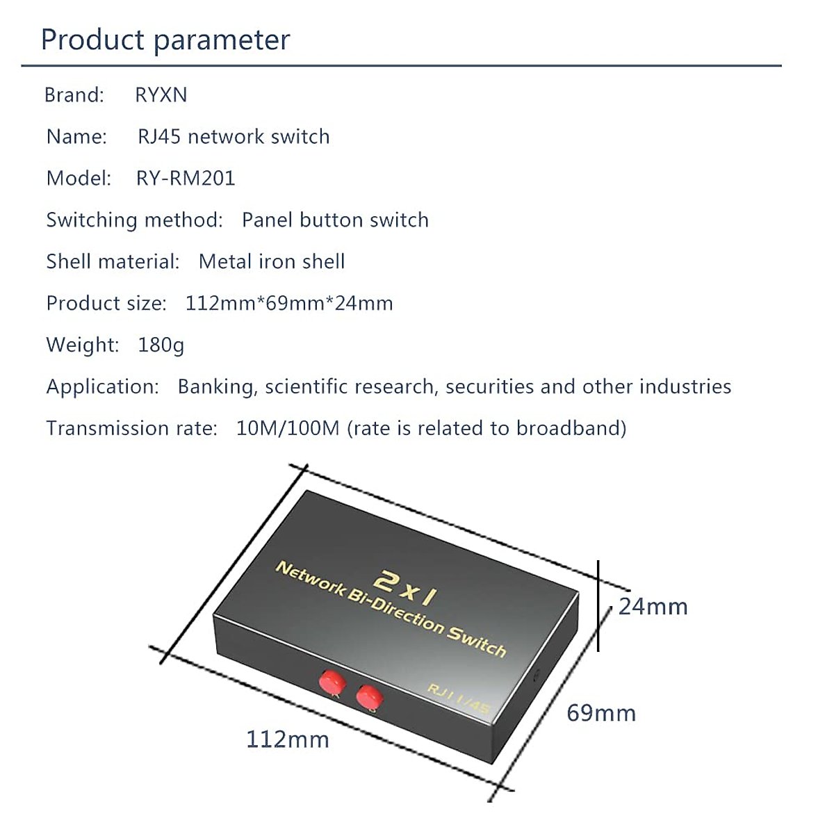 RJ45 Network Switch Selector 2 in 1 Out or 1 in 2 Out, Ethernet Switch 2 Port, 2 Port Network Hub 100/500M, Metal Shell