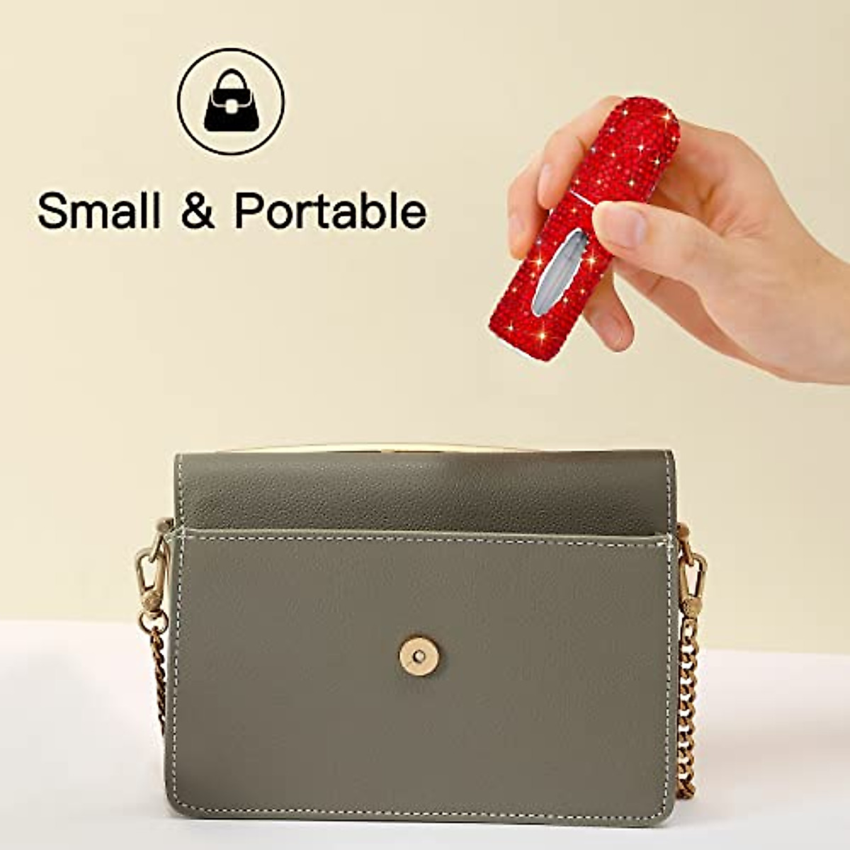 SAVORI Rhinestone Perfume Travel Refillable Perfume Atomizer Bottle Bling Portable Mini Perfume Spray Dispensers (White + Pink + Red 3 Pack)