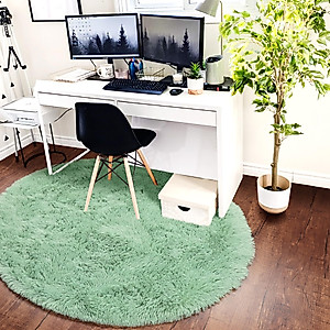 ONASAR Sage Green Round Area Rug 4ft, Soft Bedroom Circle Rugs for Kids Girls Teen Room, Cute Furry Plush Shaggy Carpet for Baby Nursery Living Room Playroom Home Decor Princess Castle