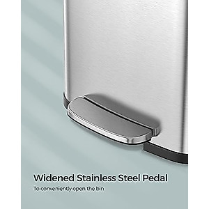 SONGMICS Kitchen Trash Can, 18-Gallon Stainless Steel Garbage Can, with Stay-Open Lid and Step-on Pedal, Soft Closure, Tall, Large and Space-Saving, Silver and Black ULTB520E68