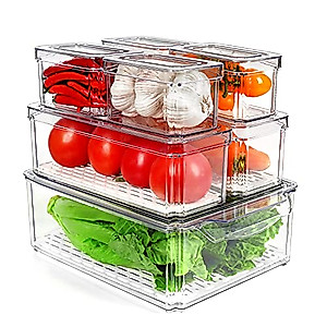 GODORIO Set of 7 Fridge Organizers, Stackable Refrigerator Organizer Bins with Lids, BPA-Free Fridge Organizers and Storage Clear Containers, Refrigerator Storage Container for Fruits, Vegetable, Food