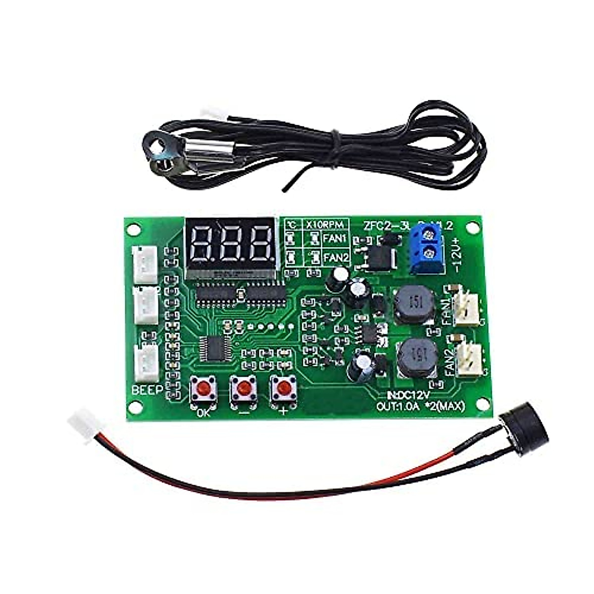Durable Fit for 12V 2 Way 3 Wire Fan Smart Temperature Controller with Temperature Speed Digital Display Stop-Rotating Alarm Function Wearable