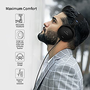 SoundMAGIC HP151 Over-Ear Wired Headphones for Monitoring & Recording, Closed-Back HiFi Stereo Headsets for Audiophiles, Work with All Audio Devices, Adjustable & Collapsible Design, Black