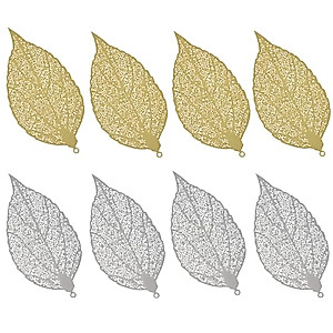 IUAQDP 8 Pieces Metal Leaf Hollow Bookmark with Hanging Hole, Leaf Vein Book Marker, Mesh Plant Page Marker for Bookworm Writer Reader Student Teacher Office School Stationery Accessory, Gold & Silver