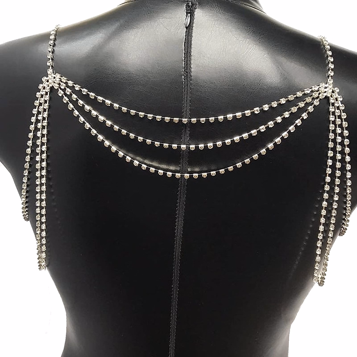 Rhinestone Shoulder Chain Necklace Multilayer Bridal Shoulder Chain Statement Wedding Body Jewelry Rhinestone Underwear Bra Chain for Women(Silver 3)