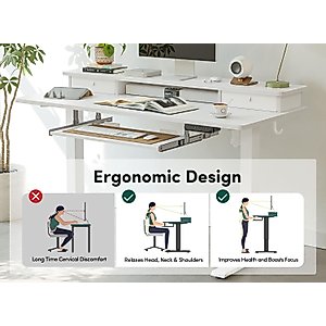 FEZIBO Standing Desk with Drawers, Adjustable Height Desk with Keyboard Tray, Stand Up Desk with Storage Shelf, 48 x 24 Inchs, White Top