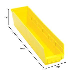 QUANTUM STORAGE SYSTEMS K-QSB103YL-10 10-Pack Plastic Shelf Bin Storage Containers, 17-7/8" x 4-1/8" x 4", Yellow