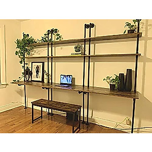 ZIOTHUM Wall Mount Desk, Ladder Desk, Shelf Desk, Industrial Desk, Wall Table, Computer Laptop Desk with Shelves, Industrial Bookcase Desk Wall Mount Floating Pipe Table with Storage (36x20x81)