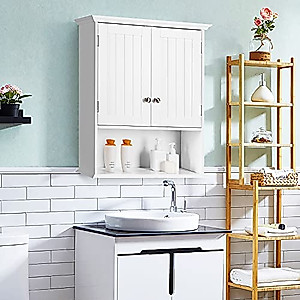 HAPPYGRILL Wall-Mounted Bathroom Storage Cabinet Bathroom Organizer Shelf Over The Toilet Storage Medicine Cabinet