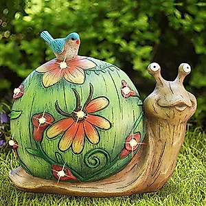Garden Statue Snail Figurine Solar Powered LED Lights Resin Animal Sculpture for Home Cafe Restaurant Office Indoor Outdoor Decorations Patio Lawn Yard Art Ornaments 10 x 8.5 Inch