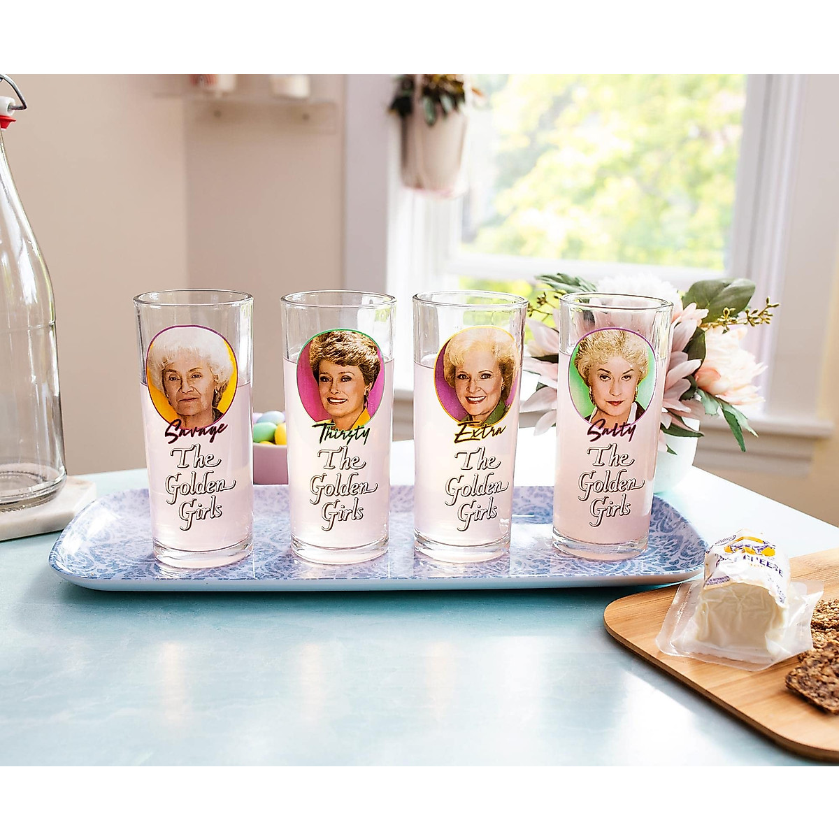 Silver Buffalo The Golden Girls Frames Logo 10-Ounce Tumbler Glasses | Set of 4