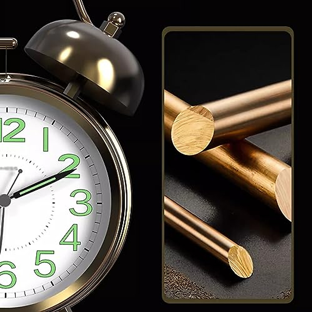 Analog Alarm Clock Alarm Clock, Non Ticking, Silent Bedside Clock with Two Bells Loud Alarm for Heavy Sleepers, Bedside Alarm Clock for Decor and Gifts Kids Alarm Clocks (Color : Brass)
