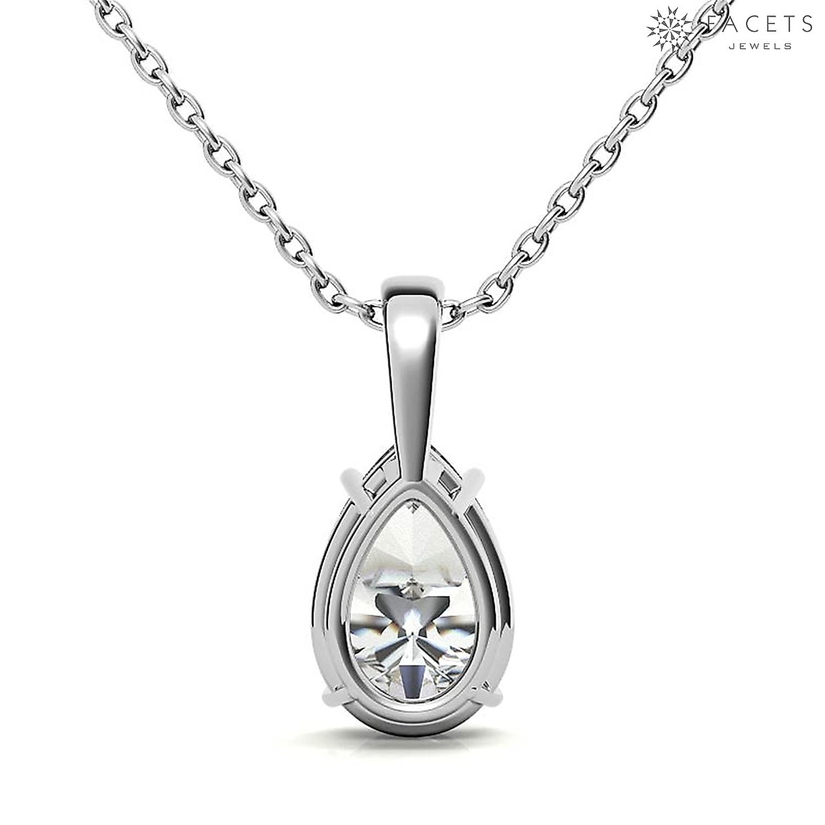 FACETS JEWELS 14K White Gold 1 carat 8.5 mm x 5.5 mm DEF Color Pear Cut Moissanite Classic 4 Prong Set Solitaire Simulated Diamond Pendant for Women Girls (AFP0031_14KW1)
