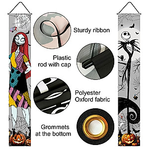 Jack Skellington Sally Banner Nightmare Before Christmas Halloween Decorations Porch Door Sign Welcome Banner Indoor Outdoor Wall Home Party Supplies