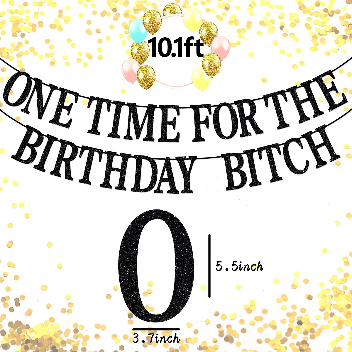 One Time for The Birthday Bitch Banner-Happy Birthday Bunting Backdrops-Funny Birthday Sign for Adult Birthday Party Decorations Supplies, Black Glitter