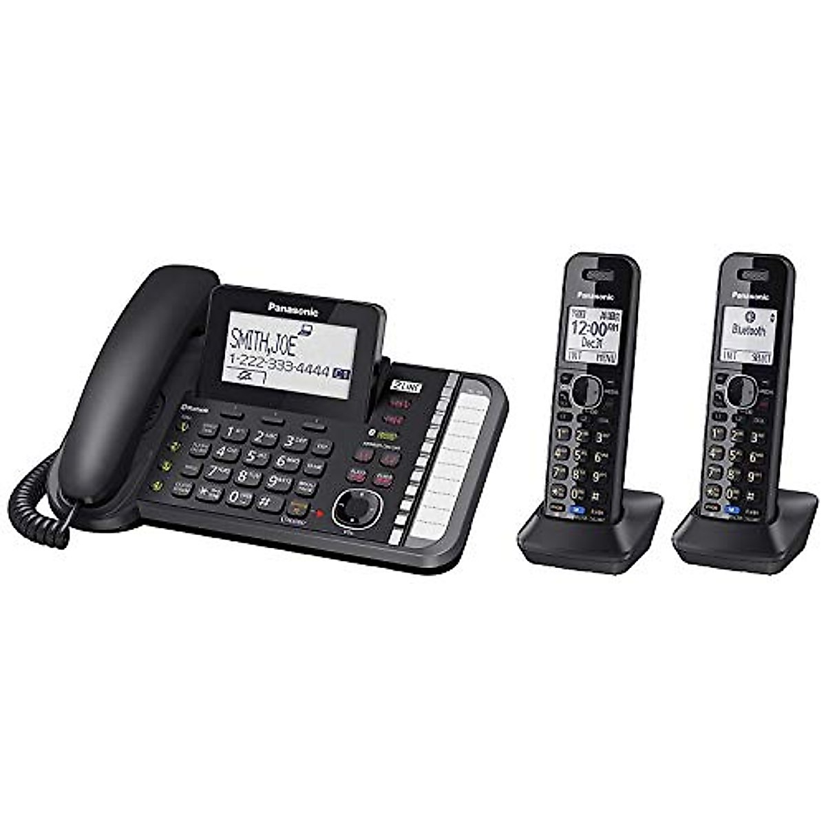 Panasonic 2-Line Corded/Cordless Phone System with 2 Handsets - Answering Machine, Link2Cell, 3-Way Conference, Call Block, Long Range DECT 6.0, Bluetooth - KX-TG9582B (Black)