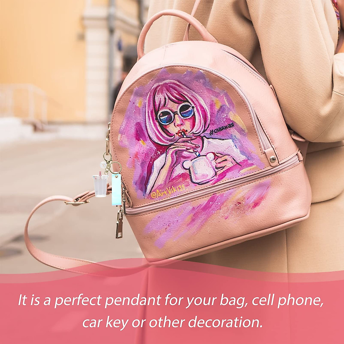 PRETYZOOM Kawaii Liquid Keychain Boba Tea Unicorn Keychain Floating Liquid Quicksand Milk Tea Keychain Lucky Bottle Keychain for Women