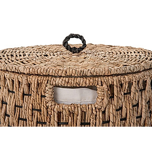 Round Sea Grass Laundry Basket with Removable Liner and Lid with Handle - Handwoven Seagrass in Coastal, Natural Decor Style - Seagrass Storage Bin for Your Home - 18 in. height - from Kouboo