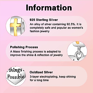 GOINEVA Cross Charm with God All Things are Possible Charm 925 Sterling Silver Charm Fits Women's Charm Bracelet & Necklace Valentine's Day Mother's Day Jewelry Gifts for Women