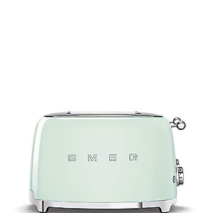Smeg 50's Style Retro Aesthetic 4 Slice Toaster 6 Presets Extra Wide Slots Pastel Green TSF03PGUS
