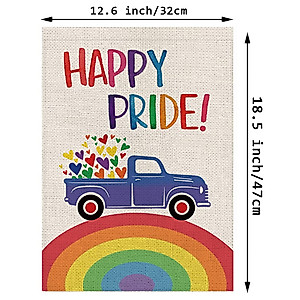 Rainbow Garden Flag Rainbow Truck Vertical Double Sided Happy Pride Flag LGBT Lesbian Gay Transgender Pansexual Flag Farmhouse Yard Outdoor Lawn Decoration 12.5 x 18 Inch