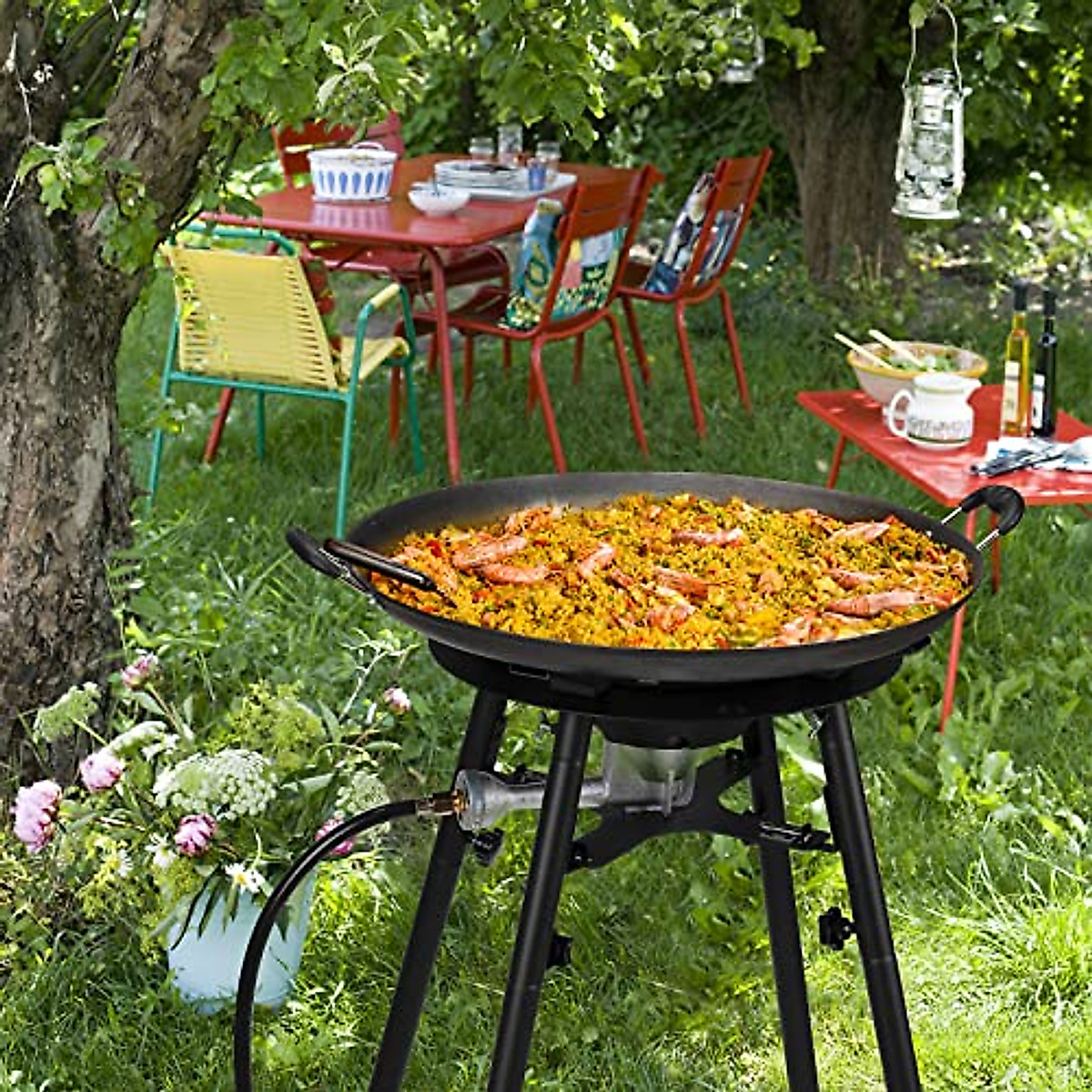 Onlyfire Paella Burner and Stand Set with 21 Inch Frying Pan and Reinforced Legs, GS300 Outdoor Cooking System Portable Propane Cooker with Wok for Backyard Camping RV