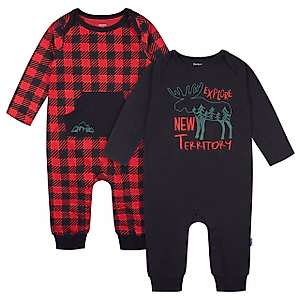 Gerber Baby Boys' 2-Pack Long Sleeve Jumpsuit, Black Explore, 12 Months