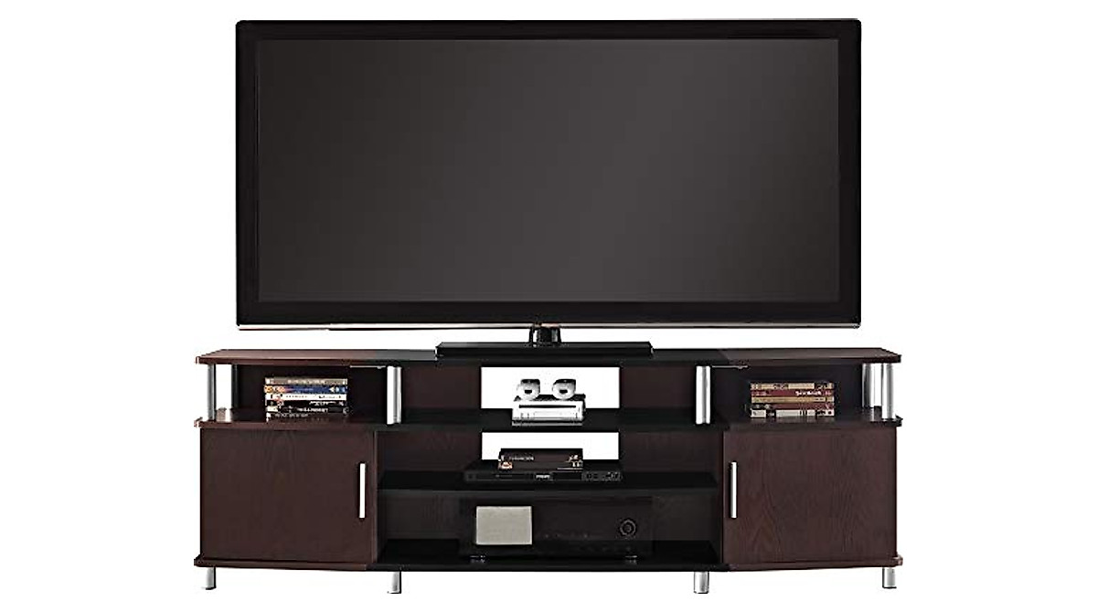 Ameriwood Carson TV Stand for 70-Inch TVs | Modern Cherry Finish