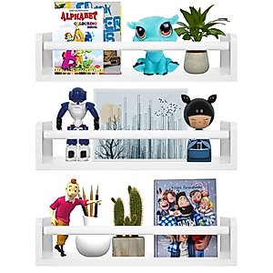 ZCO 16 Inch Floating Book Shelves, White Wall Mounted Shelves for Wall, Book Shelf Organizer for Books Toys, Set of 3 Nursery Bookself for Room Décor, Living Room, Kitchen Spice Rack